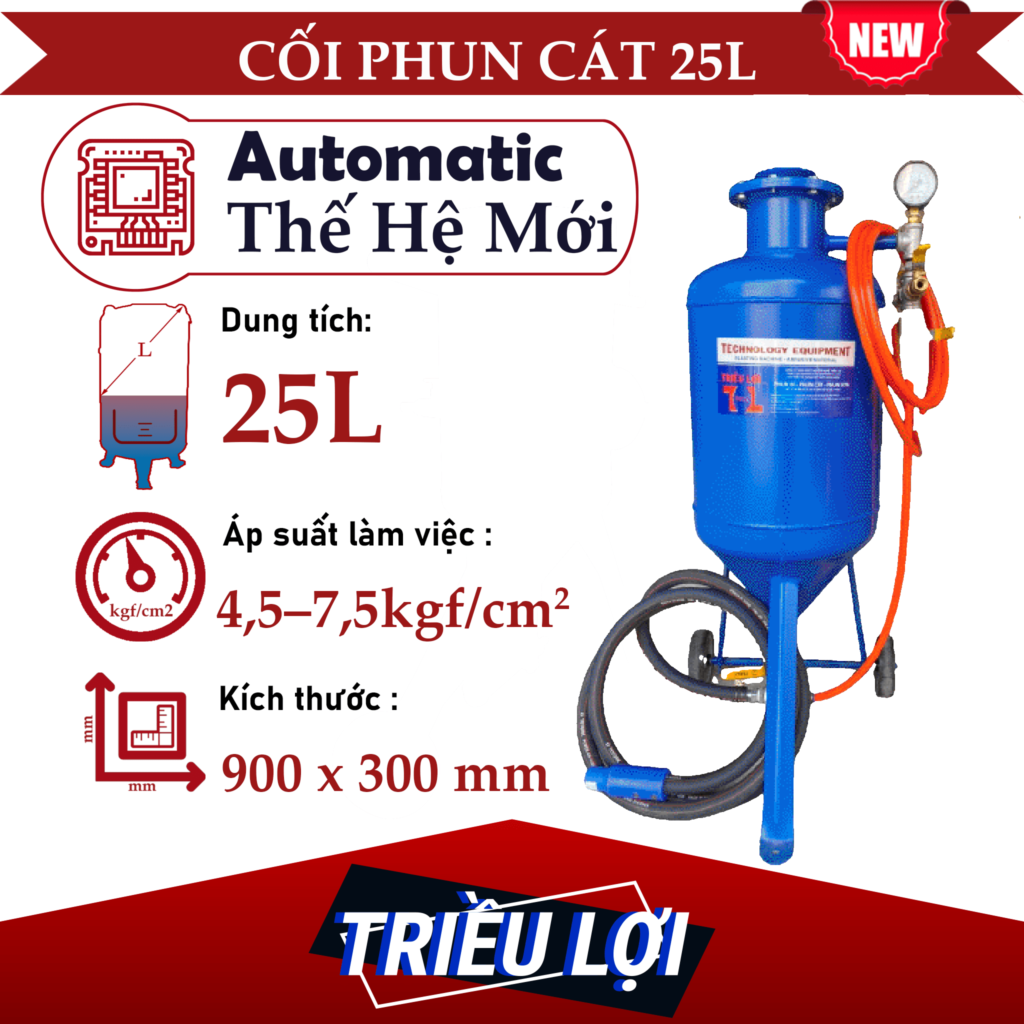 Cối phun cát Mini 25L - Thiết Bị Phun Bi, Phun Cát Triều Lợi